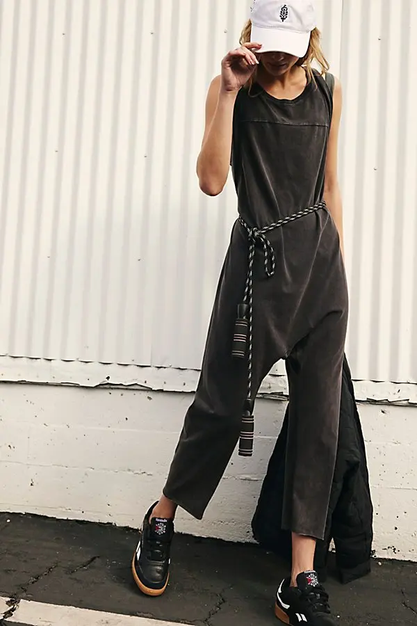 Free People Hot Shot Twisted Onesie In Washed Black - 43% Off